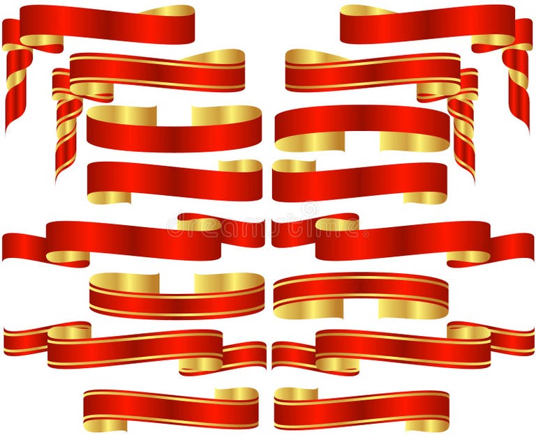 Red Ribbon Banner Gold Stripe Stock Illustrations – 699 Red Ribbon ...