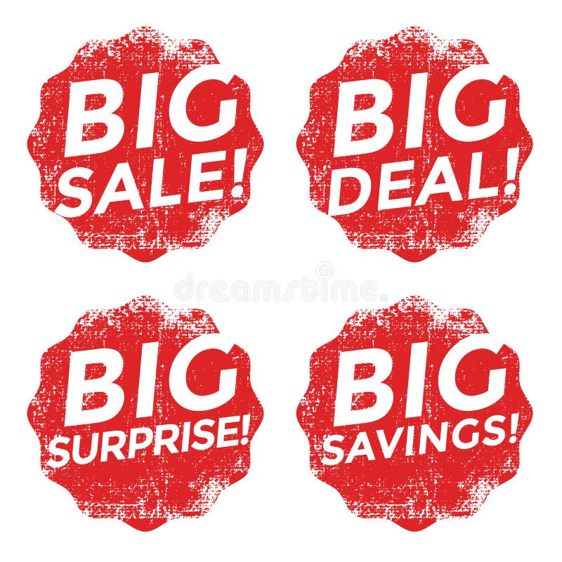 Set of Red Big Sale Grunge Stamp Stock Vector - Illustration of lamp ...
