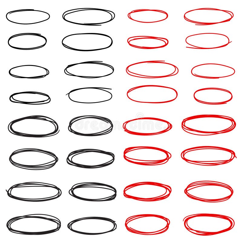 Set of Red Circle Line Sketch Stock Vector - Illustration of graphic ...