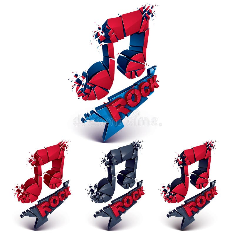 Set of Red and Black 3d Vector Musical Notes Created from Refractions ...