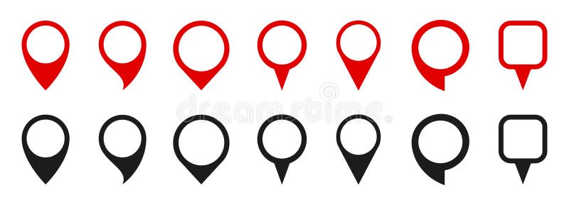 Set Red and Black Pin Map Marker Pointer Icon, GPS Location Flat Symbol ...