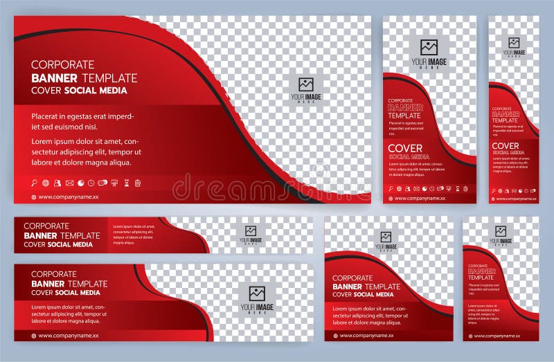 Set of Red and Black Web Banners Templates Stock Vector - Illustration ...