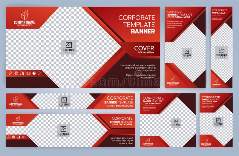 Set of Red and Black Web Banners Templates Stock Vector - Illustration ...
