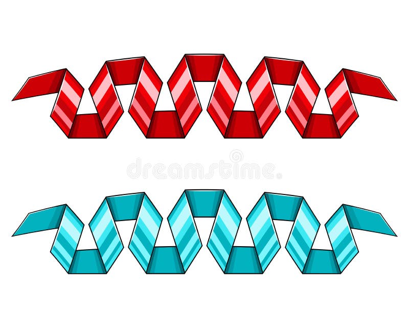 Set of Red and Blue Decorative Spiral Ribbons Banners. Vector ...