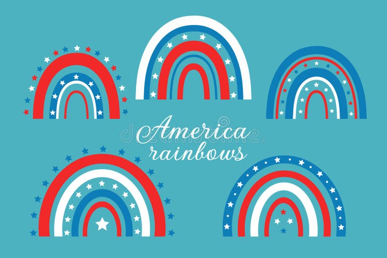 Set of Red Blue White Rainbows for the 4th of July Celebration. Vector ...