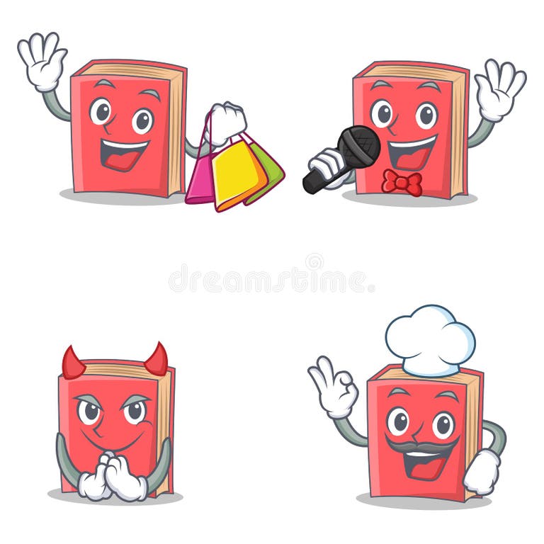 Set of Red Book Character with Shopping Karaoke Devil Chef Stock Vector ...