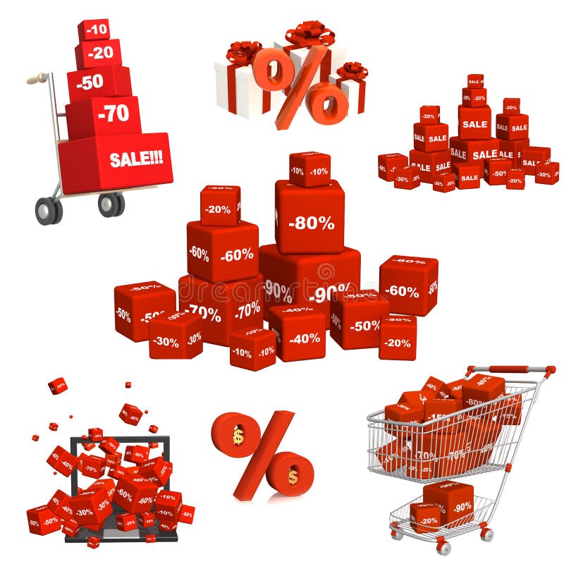 Set of Red Boxes with the Goods at a Discount Stock Illustration ...