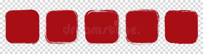 Set of Red Brush Painted Ink Stamp Vector Banner on Transparent ...