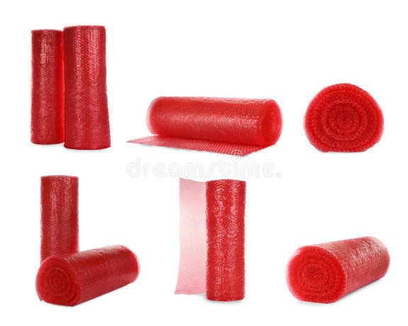 Set with Red Bubble Wrap Rolls on White Background Stock Image - Image ...