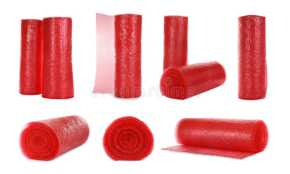 Set with Red Bubble Wrap Rolls on White Background Stock Image - Image ...