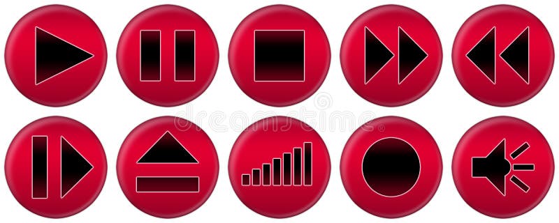 Set of Red Buttons for Music Player Stock Illustration - Illustration ...