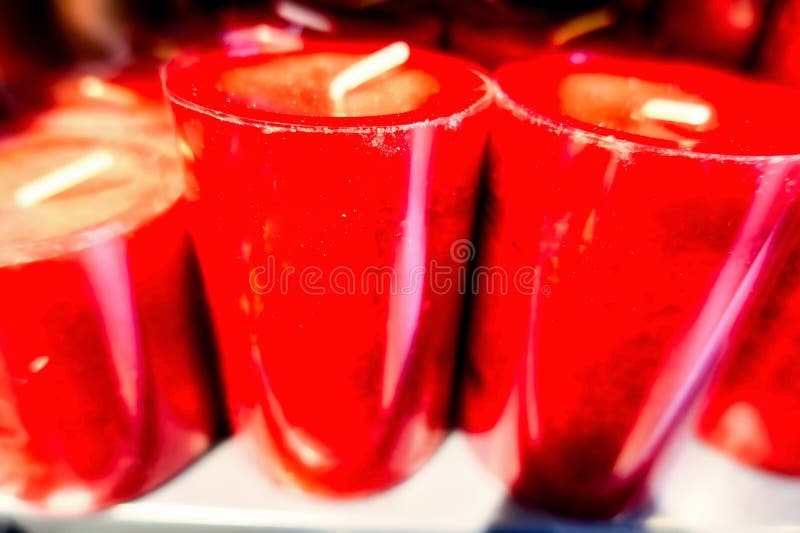 Set of Red Candles with White Wick in a Row Stock Photo - Image of ...