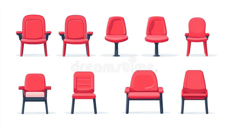 Set of Red Chairs in Various Views, Including Front, Side, and Back ...