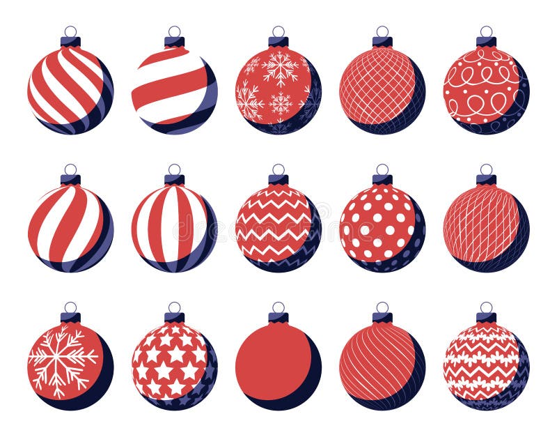 Set of Red Christmas Balls with Ornament. Vector Illustration 2023 ...