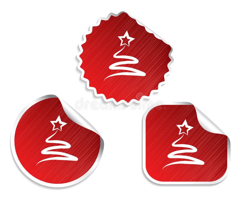 Set of Red Christmas Stickers with Tree Stock Vector - Illustration of ...