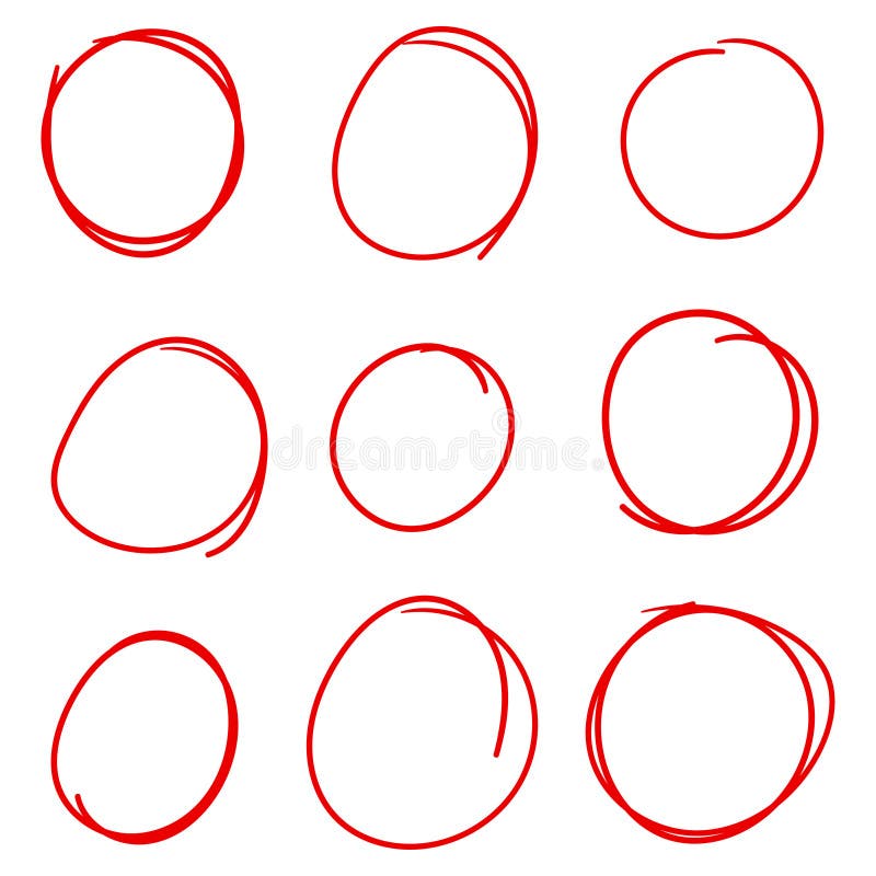 Set of Red Circle Line Sketch Stock Vector - Illustration of circle ...