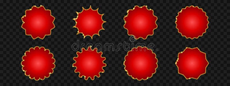 Set of Red Circular Frames with Glittery Gold Edges in Various Wavy and ...