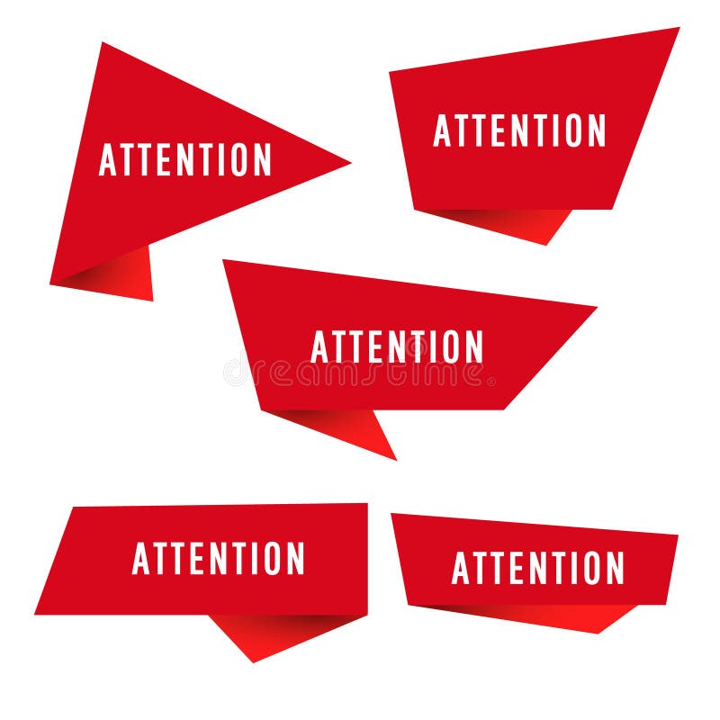 Set of Red Color Origami Stickers Template with Attention Text in a ...
