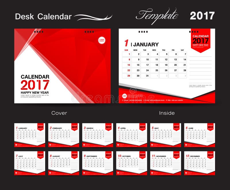 Desk Calendar 2017 Template Design Set, Cover Desk Calendar Stock ...