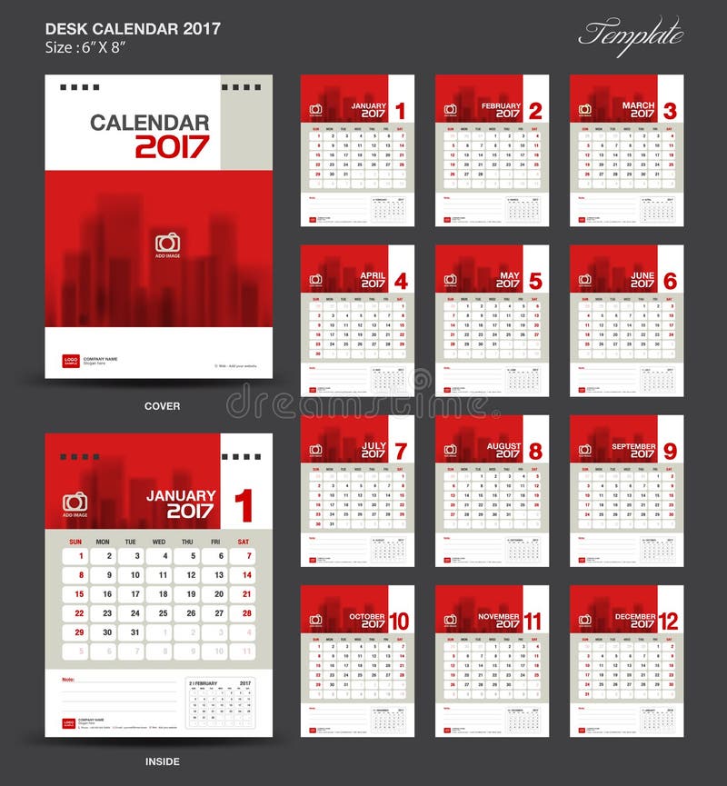 Set Red Desk Calendar 2017 Year Size 6 X 8 Inch Template Stock Vector ...