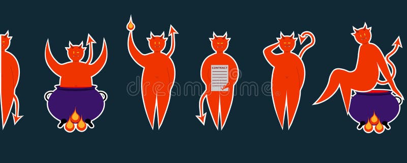 Set of Red Devils Stickers in Different Pose for Halloween. Costume for ...