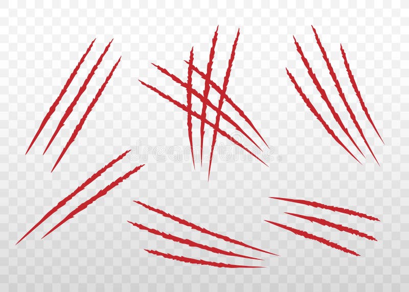 Set of Red Different Claws Scratches Flat Style, Vector Illustration ...