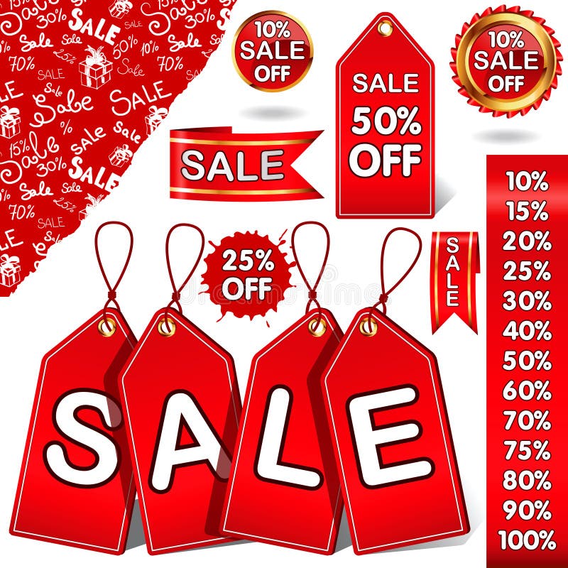 Set of Red Price Tags and Labels Stock Vector - Illustration of ...