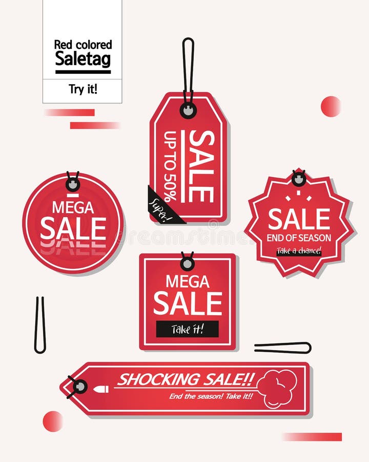 Set of red discount tags stock illustration. Illustration of retro ...