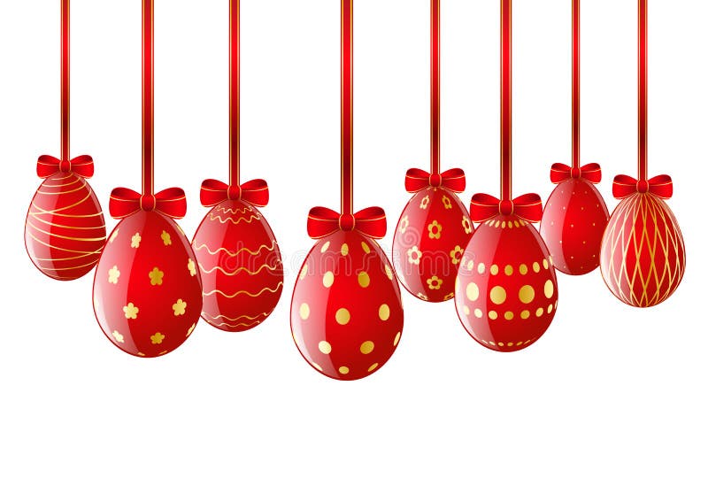 Set of Red Easter Eggs with Ribbon Stock Vector - Illustration of food ...