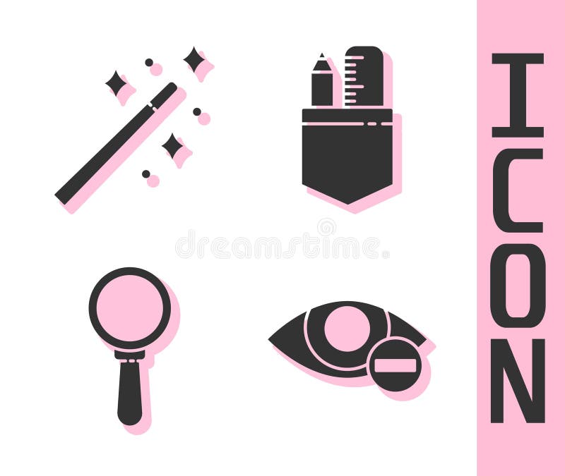 Set Red Eye Effect, Magic Wand, Magnifying Glass and Crossed Ruler and ... Set Red Eye Effect, Magic Wand, Magnifying Glass and Crossed Ruler and ...