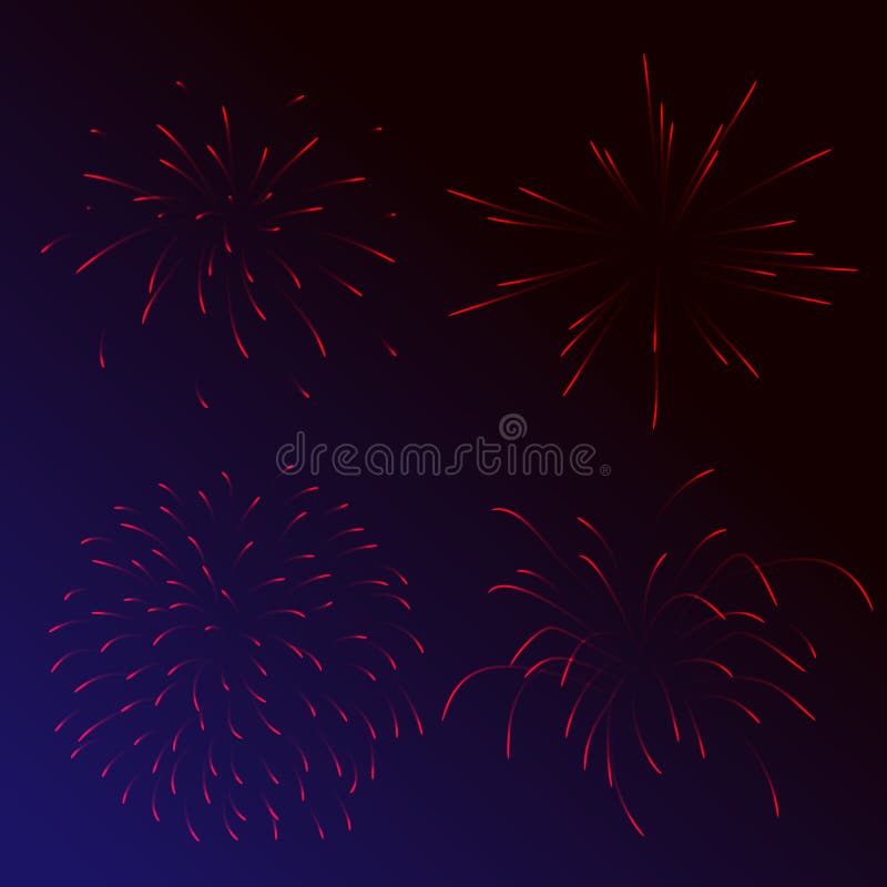 Set of Red Fireworks on Dark Night Background Stock Vector ...