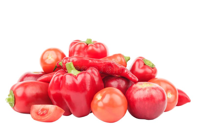 Set of Red Fruits and Vegetables, Isolated Stock Photo - Image of ...