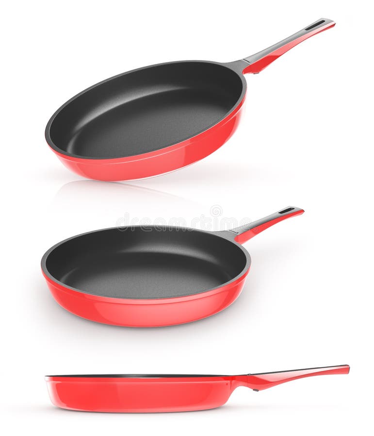 Set of Red Frying Pan with Ceramic Coating Stock Illustration ...