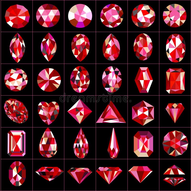 Set of Red Gems of Different Cuts and Shapes Stock Vector ...