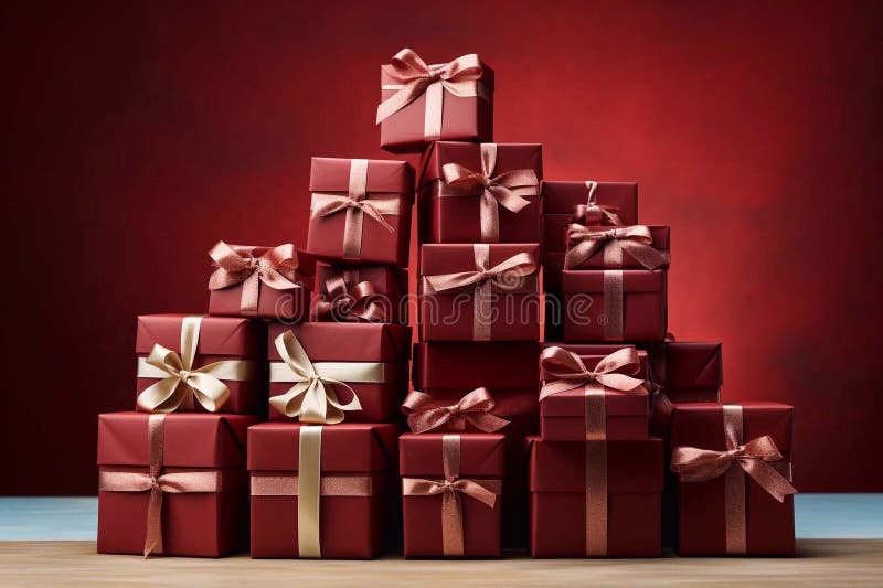Set Red Gift Boxes. Generative AI Stock Illustration - Illustration of ...