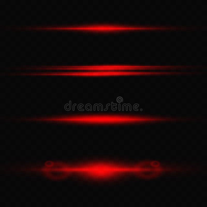 Set of Red Glowing Rays and Glare of Light, Neon Line on a Transparent ...