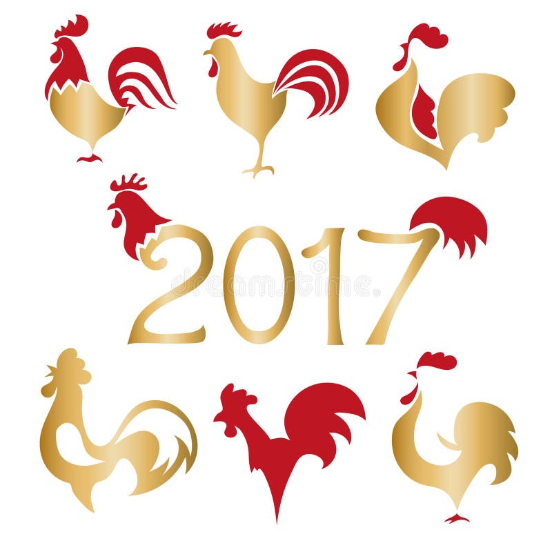 Set of Red and Golden Rosters Logos. Stock Vector - Illustration of ...
