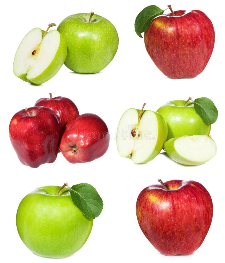 Set with Red and Green Apples Stock Photo - Image of leaf, white: 19301362