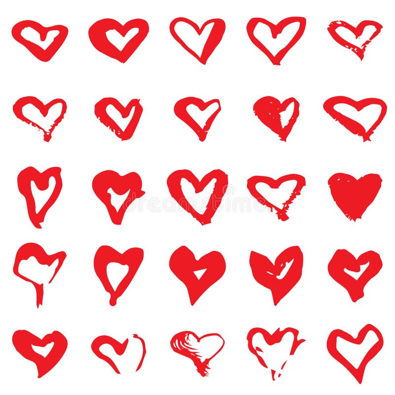 Set of Red Grunge Hearts, Vector Heart Shapes Stock Vector ...