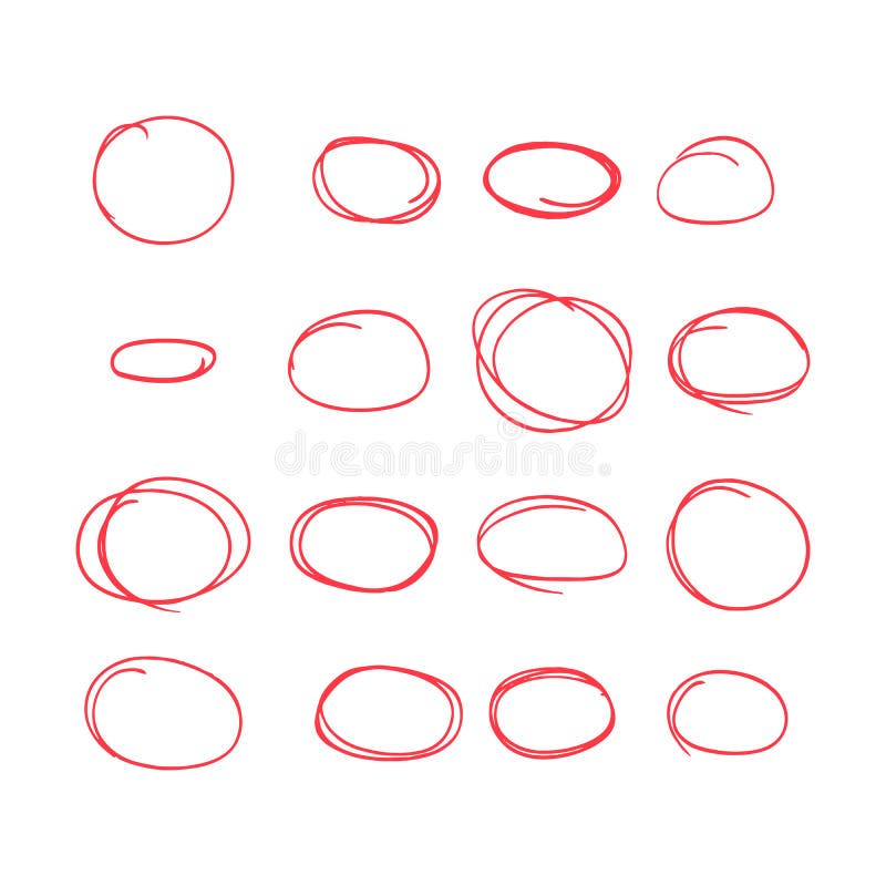 Set of Red Hand Drawn Elements for Selecting Text, Sketch Oval. Vector ...