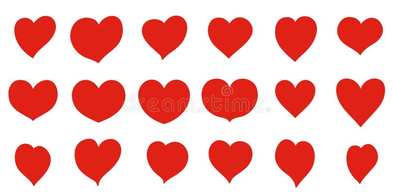 Set of 18 Red Heart Icons in Various Shapes for Web Design. Vector ...