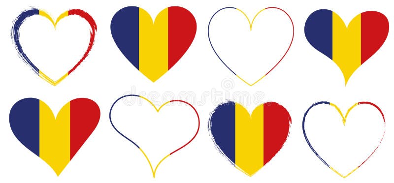 Set of Red Hearts Icons with Flag of Romania - Vector Illustration ...