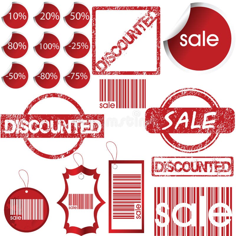 Set of Red Labels, Tags, Stamps, Stickers Stock Illustration ...