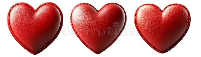 Set of Red Leather Heart with Visible Stitching Details, Textured ...