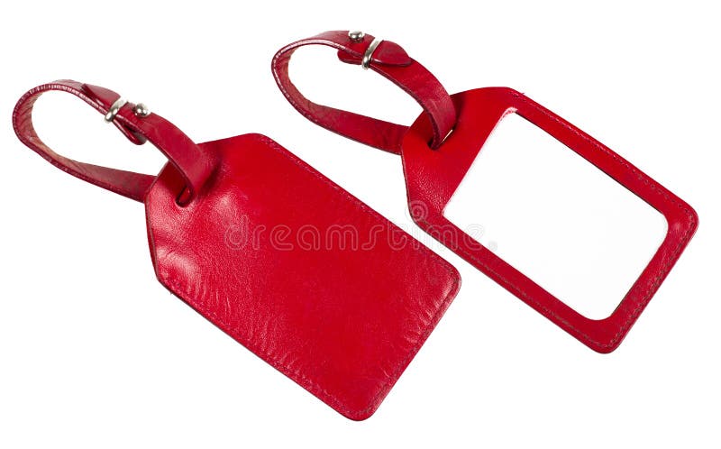 Set of Red Leather Tag Over White Stock Photo - Image of price, copy ...