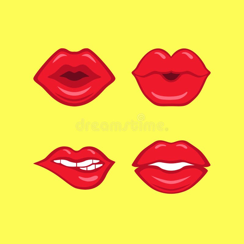 Set of Red Lips on Yellow Background Made in Comics Style Stock Vector ...