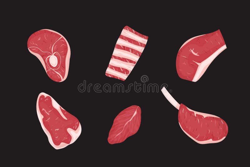 Set of red meats cuts. stock vector. Illustration of cattle - 168216672