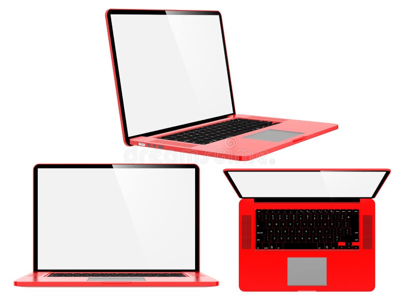 Set of Red Modern Laptops. stock illustration. Illustration of metal ...