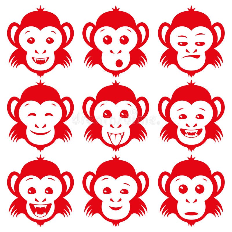Set of red monkey. stock vector. Illustration of chinese - 62589330