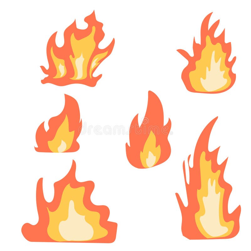 Set of Red and Orange Fire Flame, Flaming Element. Isolated Vector ...